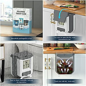 HI NINGER Small Trash Can with Lid for Counter Top or Under Sink,Kitchen Compost Bin,Hanging Trash can,Foldable Kitchen Trash can 2.4 Gallon for Cabinet/Car Trash Can with Lid/RV/Bathroom/Camping