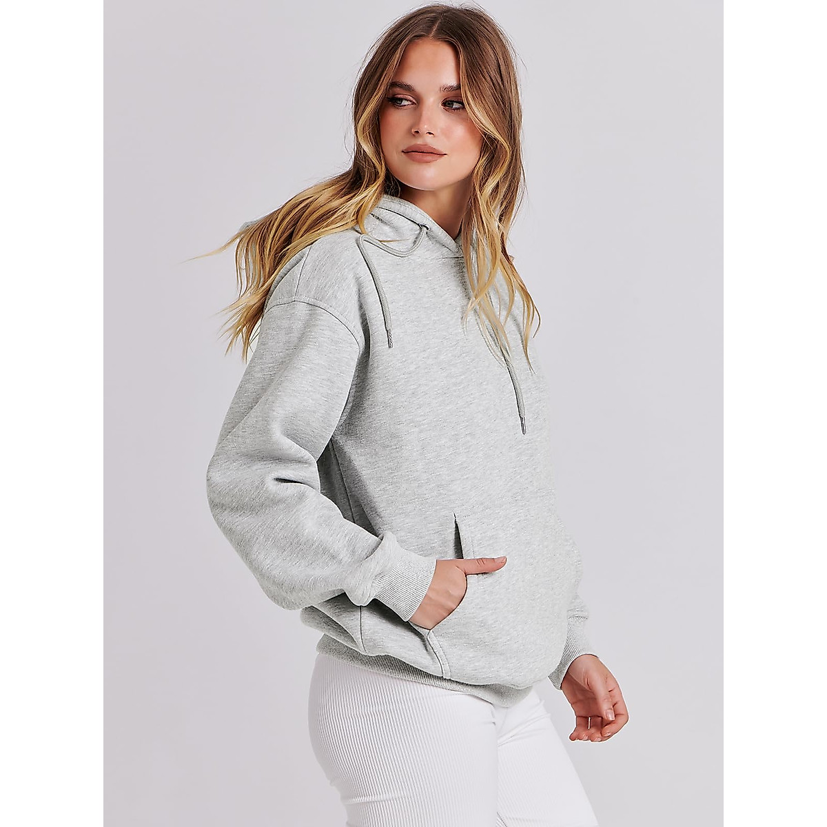 ANRABESS Women's Oversized Fleece Hoodies Basic Pullover Sweatshirt Fall Fashion 2025 Outfits Trendy Y2k Teens Preppy Clothes Heather Gray-L