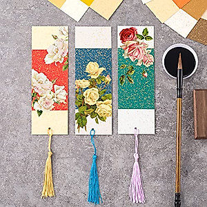 HINZIC 30Pcs Chinese Traditional Bookmark 6*18CM Xuan Paper Blank Bookmark with Colorful Tassels for Book Lovers DIY Making Gift