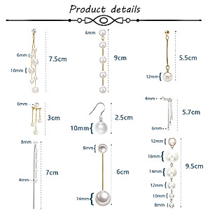 SAMOCO 9 Pairs Big Simulated Pearl Long Tassel Drop Earrings for Women Double Sided Front Back Pearl Earrings Cross Imitation Pearl Dangle Earrings