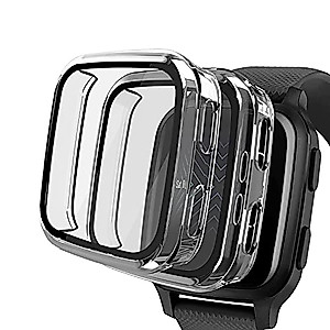 2 Packs Hard PC Case Compatible with Garmin Venu Sq Screen Protector Built in 9H Tempered Glass, NAHAI Full Cover Bumper All Around Anti-Scratch Shell for Garmin Venu Sq Music Smartwatch, Clear/Clear