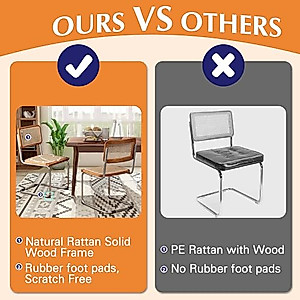 Alunaune Mid Century Modern Dining Chairs Set of 4, Upholstered Natural Rattan Kitchen Chairs Accent Chair, Armless Side Chairs with Metal Chrome Legs for Bedroom Living Room-Rattan Seat