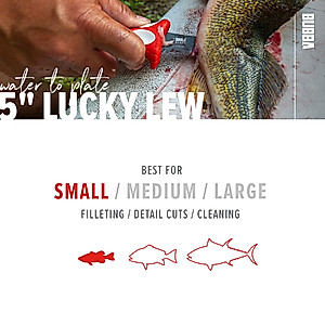 BUBBA 5 Inch Lucky Lew Folding Compact Fillet Knife with Non-Slip Grip Handle, Stainless Steel Blade, Lanyard Hole and Synthetic Carry Case for Gutting, Fishing and Hunting