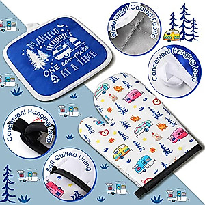 4 Pcs Camping Towels Set, Making Memories One Campsite at a Time RV Dish Towel, Funny Camping Dish Towels Dish Cloths, Soft and Absorbent Pot Holder, Camping Oven Mitt (Blue Stylish Style)