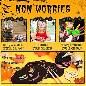 Outus 96 Pieces Halloween Scratch Paper, Halloween Pumpkins Crafts with Rainbow Colors, Halloween Pumpkins Art Paper Crafts Kit, Pumpkin Ornaments