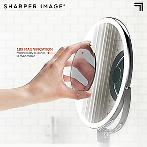 Sharper Image SpaStudio Vanity Sound, 9-Inch LED Mirror with Built-in Speaker, Wireless Bluetooth Audio, Touch-Activated Brightness Controls, Dimmable Halo Light Ring, 5X and 10X Magnification
