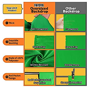 YAYOYA Green Screen Backdrop 10x20ft for Photography, Chromakey Green Screen Green Muslin Background, Large Seamless Green Photo Backdrop Background Cloth for Meeting YouTube Video Streaming Gaming