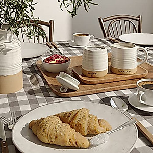 Barnyard Designs Ceramic Stoneware Sugar Creamer Set, 11oz Creamer Pitcher and Sugar Bowl with Lid, Vintage Farmhouse Sugar Creamer Dispenser Container Holder, Sugar Cube Dish Coffee or Tea, Ivory/Tan