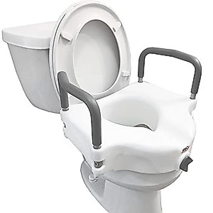 Carex 4.5 Inch Raised Toilet Seat with Arms - For Elongated Toilets, Elevated Toilet Riser with Removable Padded Handles, Easy On and Off, 300lb Weight Capacity, White