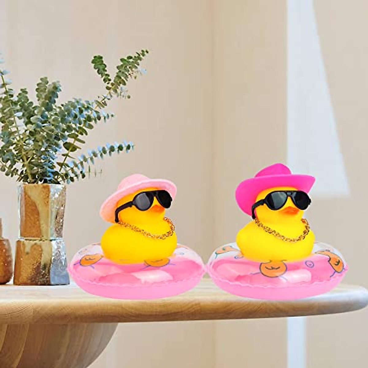 MuMyer Car Rubber Duck 2Pcs Duck Car Dashboard Decorations Yellow Duck Car Ornaments for Car Dashboard Decoration Accessories with Mini Swim Ring Sun Hat Necklace and Sunglasses