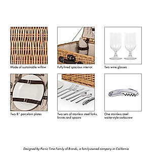 PICNIC TIME Classic Picnic Basket for 2, Romantic Picnic for 2, Wicker Picnic Set, (Beige Canvas)