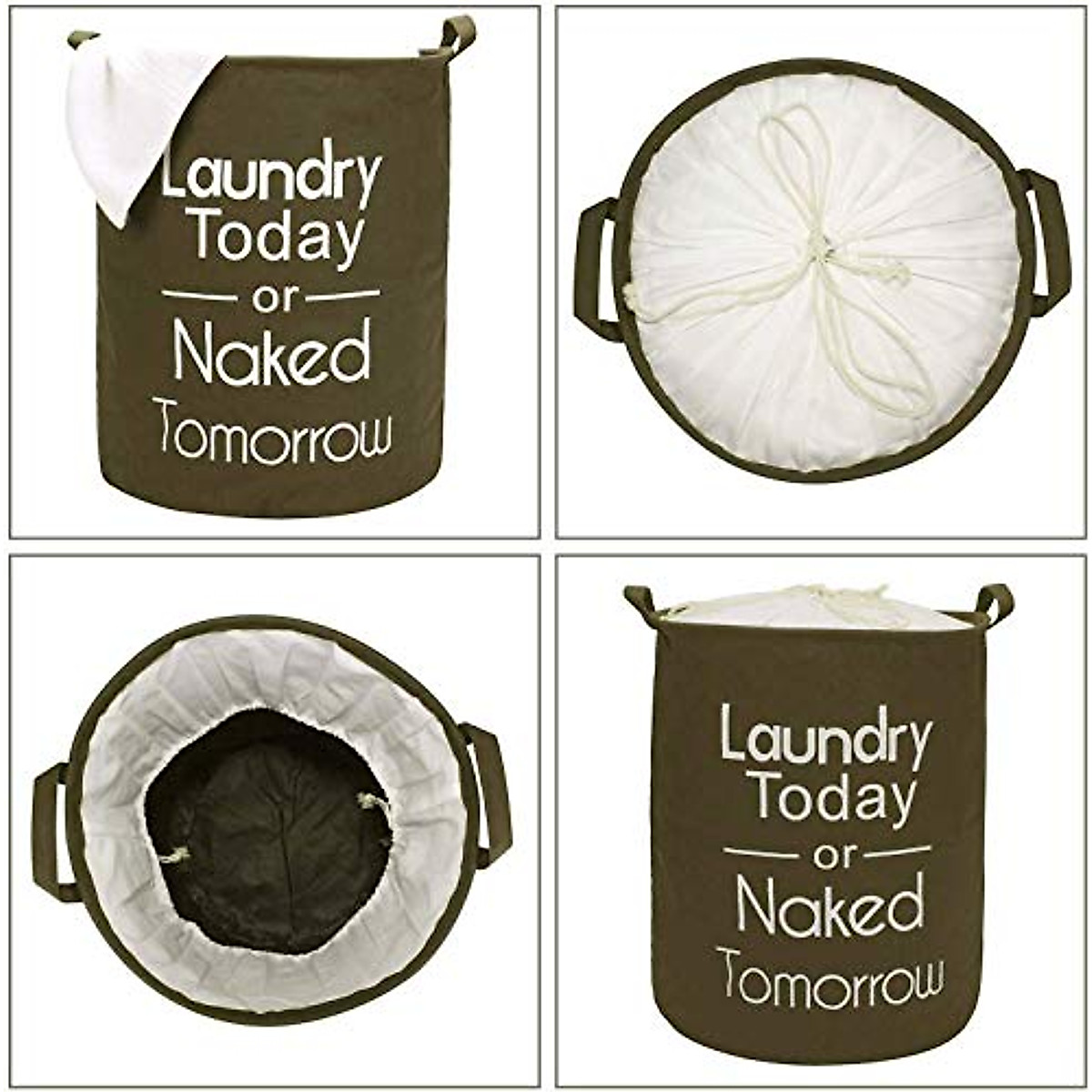 Evercrafting Folding Laundry Basket with Lid (Drawstring Closure) Laundry Today Or Naked Tomorrow Laundry Bag Europian Pattern Cotton Foldable Laundry Basket (White)