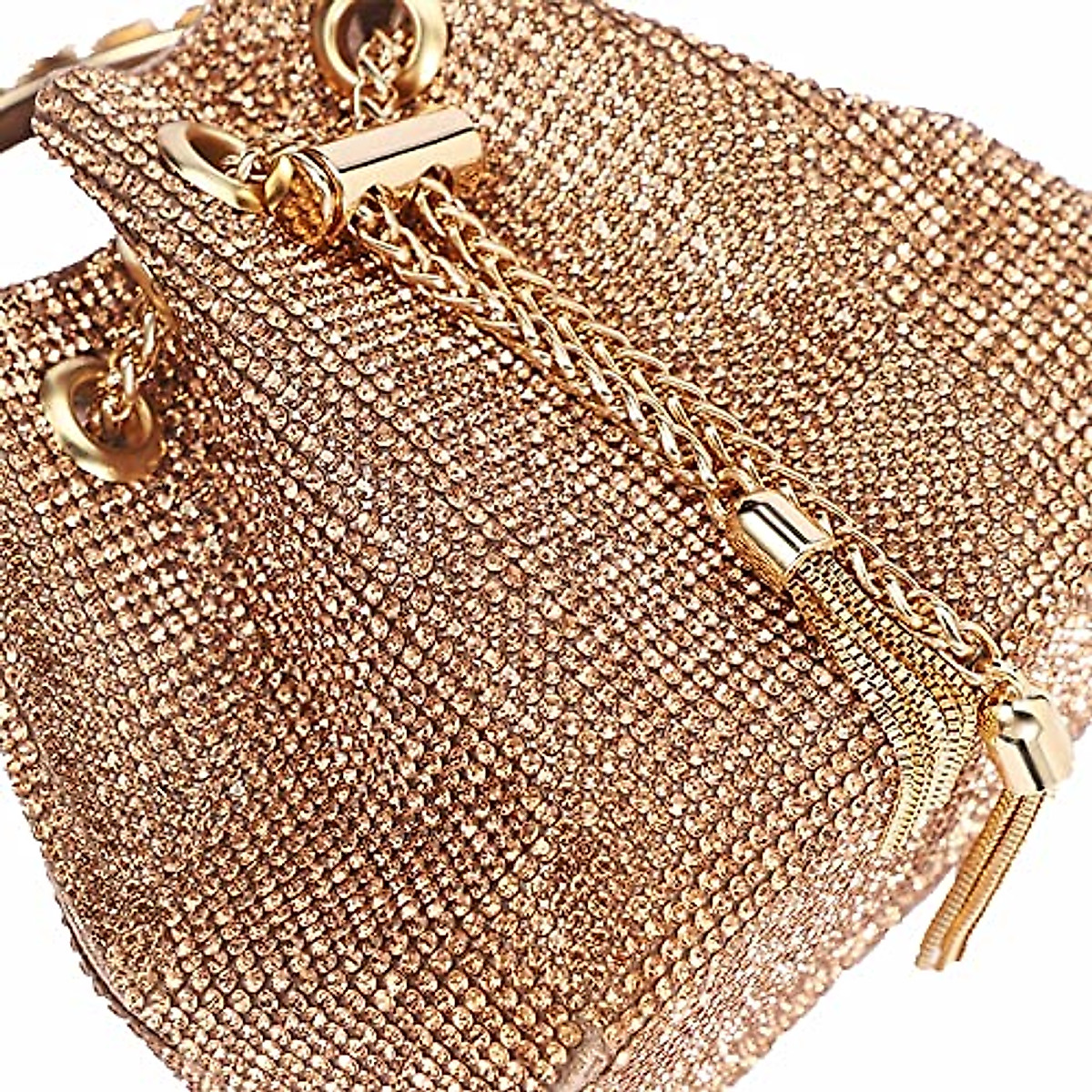 DJBM Women Full Diamonds Bucket Handbag Rhinestone Clutch Purse Evening Clutch for Women Party Prom Cocktail Wedding, Gold