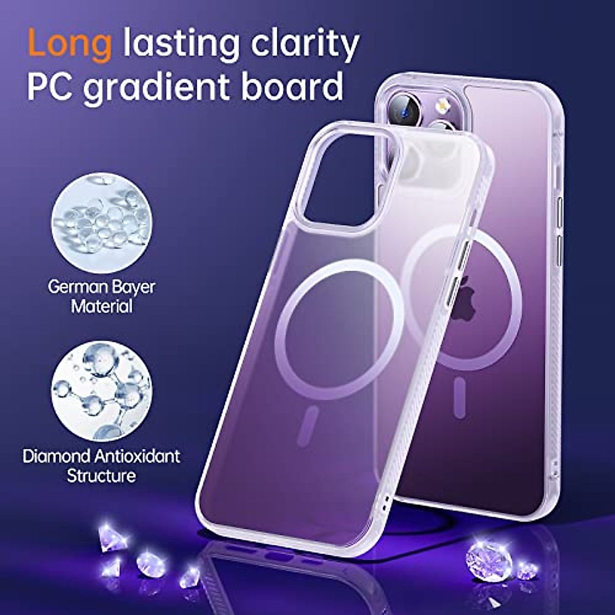 JUESHITUO Magnetic Defender Bicolor iPhone 14 Pro Max Case[Military Grade Protection] [Super Strong Magnets] Translucent Matte Case for iPhone 14 Pro Max Phone Case (6.7") (Clear to Purple)