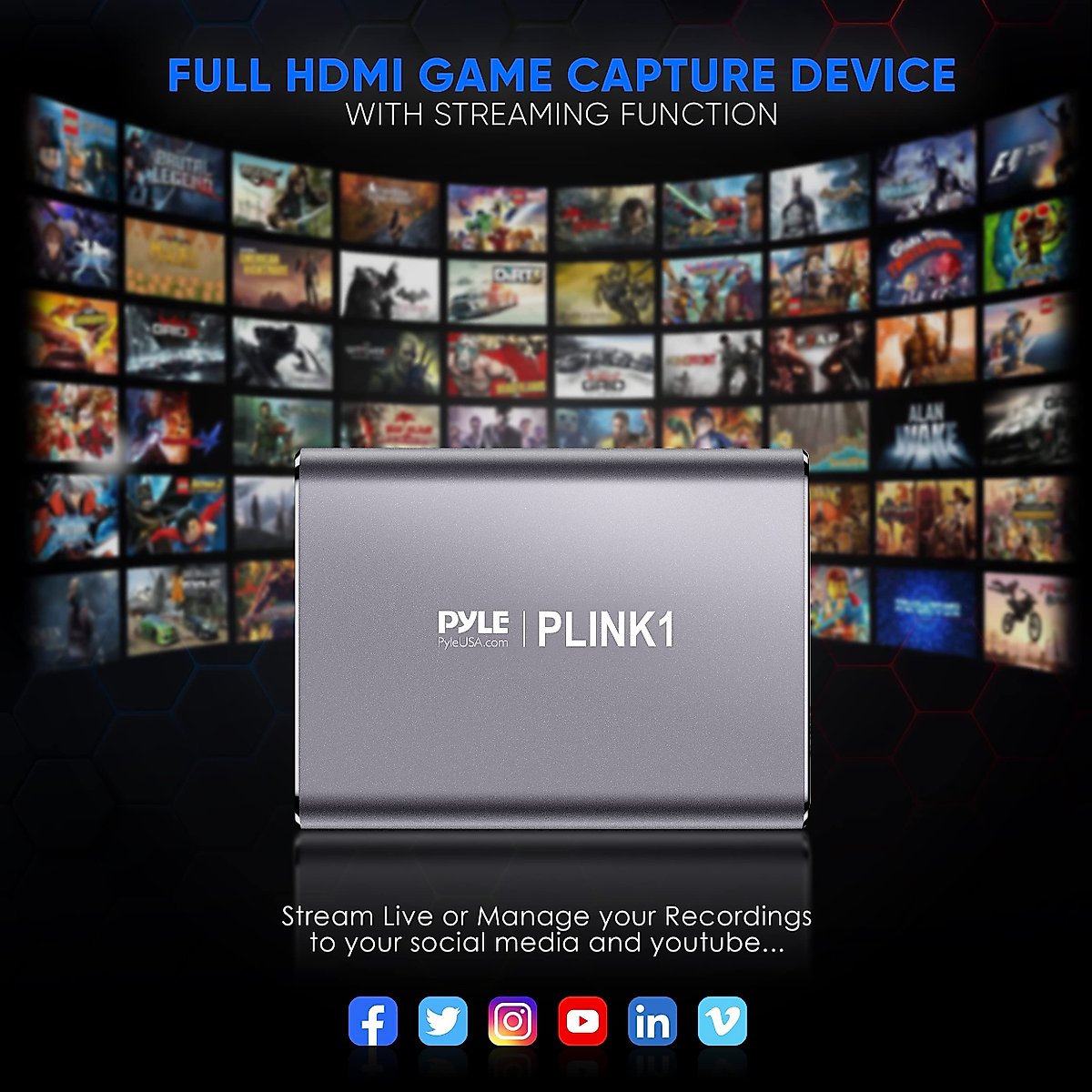 PyleUsa Capture Card - Full HD 1080p 4K HDMI-to-USB Audio-Video Via DSLR Camcorder Action Cam, Ultra Low Latency, Record to Computer for Gaming, Streaming, Conference or Live Broadcasting - PLINK1