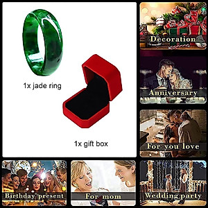 BXSMNH Genuine Green Jade Ring Band for Women Men Chinese Natural Good Luck Emeral Jewelry Jadeit Rings (Size : 13)