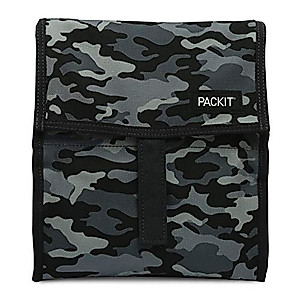 PackIt® Freezable Lunch Bag, Charcoal Camo, Built with EcoFreeze® Technology, Foldable, Reusable, Zip and Velcro Closure with Buckle Handle, Perfect for Fresh Lunch On the Go