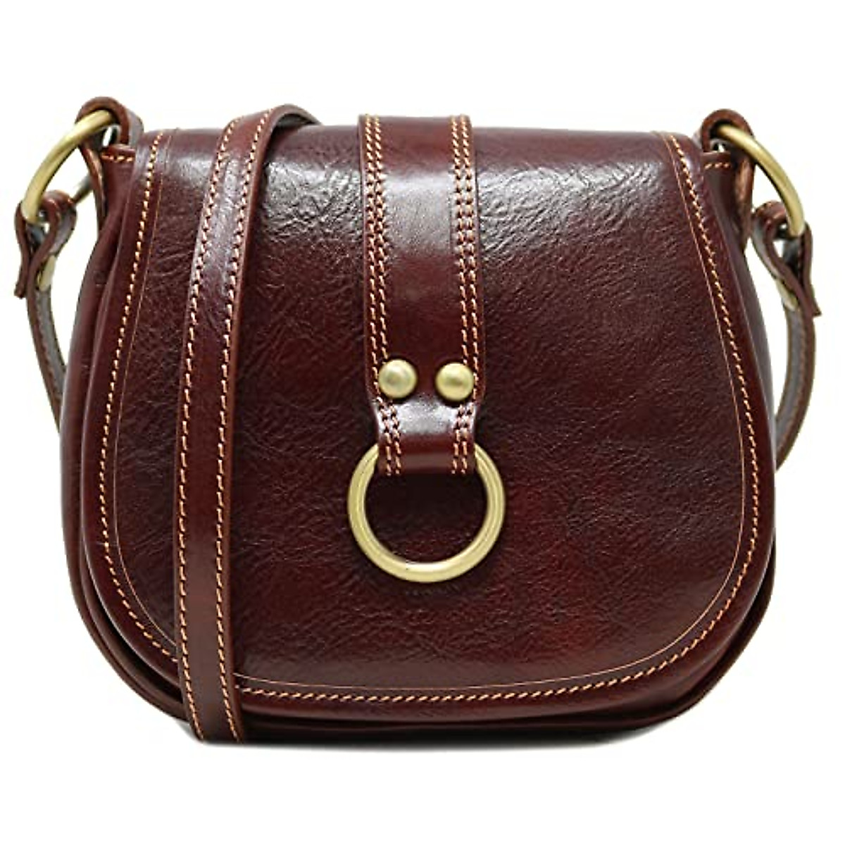 Floto Venezia Women's Saddle Bag Crossbody Shoulder Bag Handbag (Vecchio Brown)