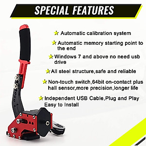 RASTP 64Bit PC USB Handbrake for SIM Racing Games Logitech G27 G25 G29 T500 T300 FANATECOSW LFS DIRT RALLY.2,Red