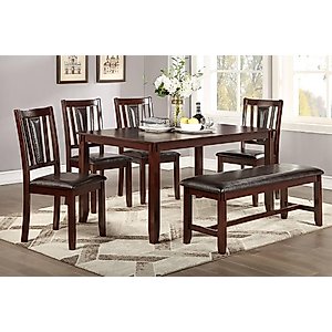Siena 6-Piece Dining Set with Bench in Wood Espresso Finish