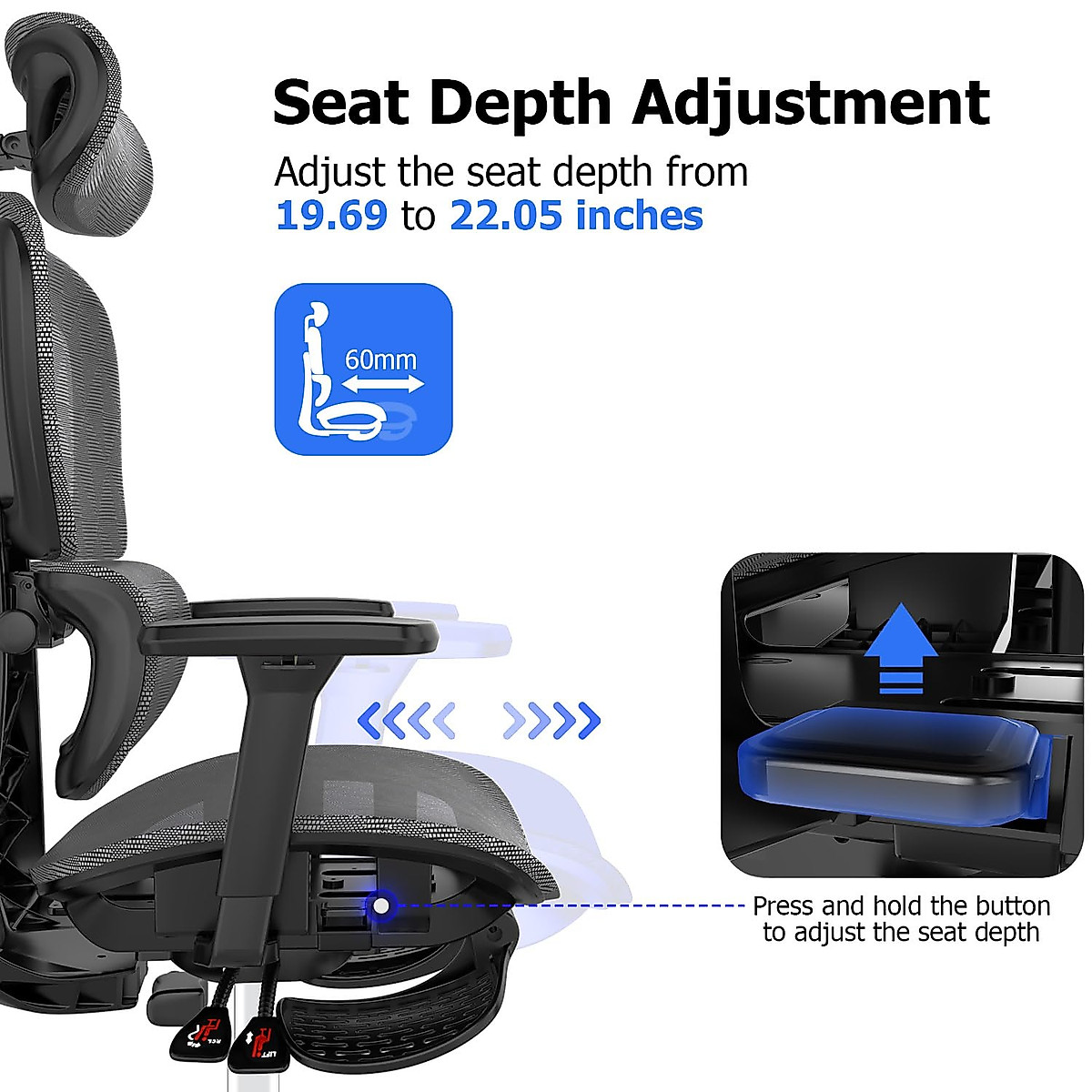 Ergonomic Office Chair Ergo3D Rolling Desk Chair with 3D Adjustable Armrest,High Back Desk Computer Chair Mesh Computer Executive Swivel Grey