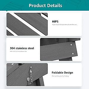 SERWALL Folding Adirondack Ottoman for Adirondack Chair, No-Assembly Weather Resistance Outdoor Footstool, High Impact Polystyrene Folding Adirondack Footrest, Gray