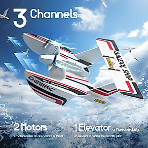 DEERC RC Plane for Water Land & Air, Amphibious Tri-Phibian Aircraft, 3CH Remote Control Plane W/ 2 Batteries, 2.4GHz RTF Airplane Glider for Boy Girl