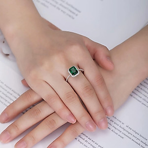 Yaresul 3.6ct 8x6mm Created Green Simulated Emerald Rings 925 Sterling Silver Engagement Ring for Women May Birthstone Rings Paved Cubic Zirconia Wedding Rings Size 5