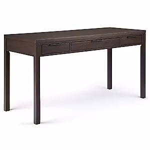 SIMPLIHOME Hollander SOLID WOOD 60 inch Wide Home Office Desk, Writing Table, Workstation, Study Table Furniture in Warm Walnut Brown with 2 Drawers