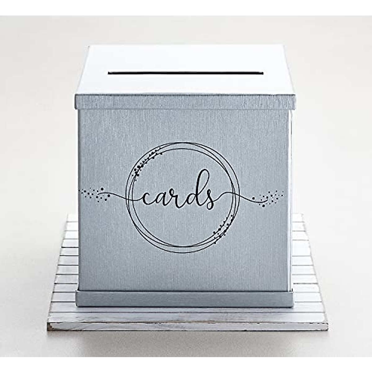 Hayley Cherie - Silver Gift Card Box with Black Foil Design- Textured Finish - Large Size 10" x 10" - For Wedding Receptions, Bridal & Baby Showers, Birthdays, Graduations, Funerals, Money