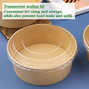 Huaiid Paper Bowl With Lids, 37 oz Kraft Paper Food Container, Paper Soup Bowls,Disposable Paper Salad Bowls For Chilled Pasta, Potato Salad, Fruit and More[1100 ML 50 Pack]