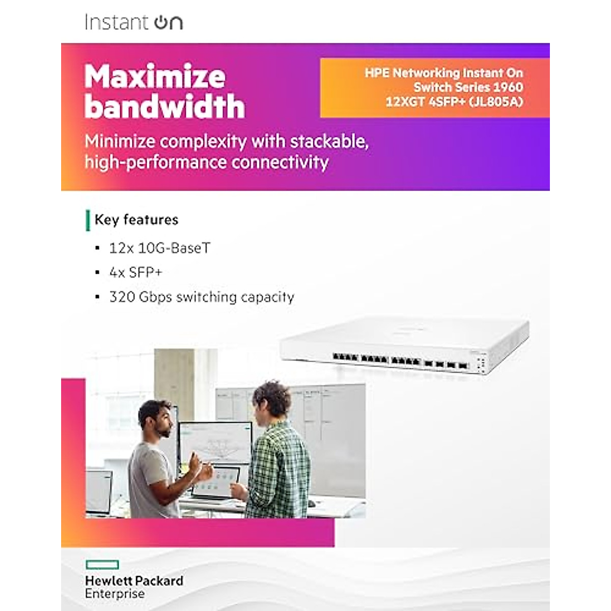 Aruba Instant On 1960 12-Port 10Gb Aggregator Smart Switch - 12x10GBase-T | 4X SFP+ (JL805A#Acc)