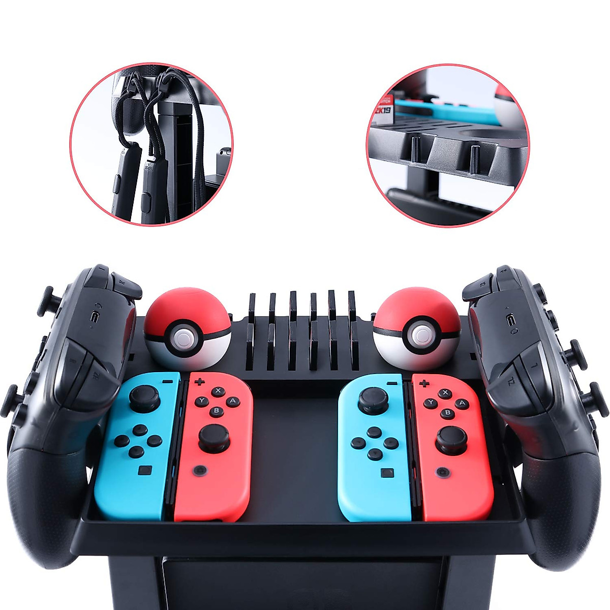 Storage Stand for Nintendo Switch, Storage Stand Controller Holder for Nintendo Switch Accessories and 2 Poke Ball Plus Controllers