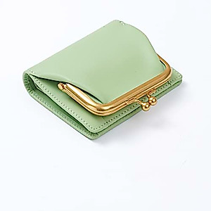 Cockatoo Womens Wallet, Nappa Leather Bifold Small Ladies Purse with Kiss-Lock Coin Pocket and ID Window (Nile Green)