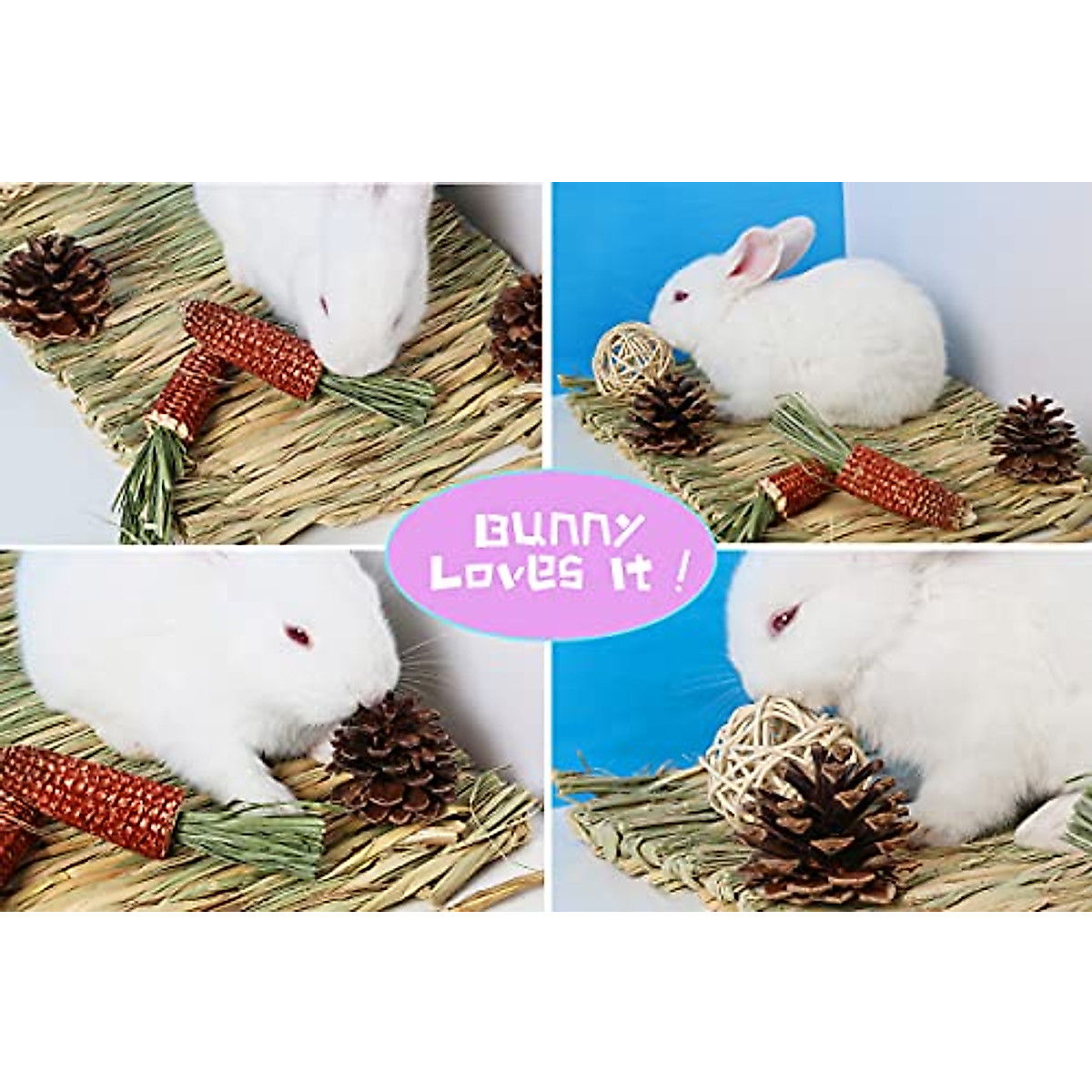 Rabbit Chew Toys for Teeth, Bunny Molar Toys, Small Animal Chew Molar Toys Natural Flower Timothy Grass Cake Pinecones and Corn Toy for Rabbits Chinchilla Hamsters Guinea Pigs Gerbils… (Style 1)