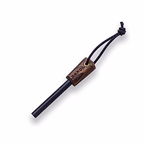 Joker Hunting Knife Ember F, CN123-P, 4.13 inches Blade, Walnut Wood Handle, Leather Sheath with Fire Starter, Sandvik Steel 14C28N, Tool for Fishing, Hunting, Camping and Hiking