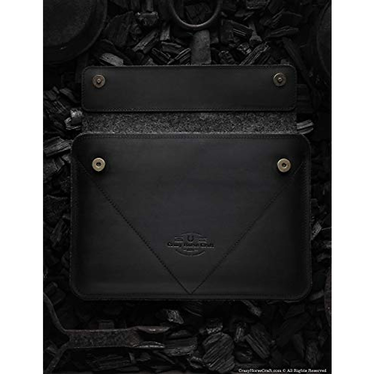 Black MacBook Pro 13/14 / 15/16 inch case/sleeve 100% wool felt handmade unique vintage genuine Crazy Horse style Italian premium leather laptop cover 2022 MB Air 13 M1 M2 bag, Crazy Horse Craft
