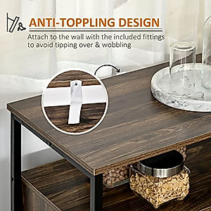 HOMCOM Industrial Sideboard Buffet Cabinet, Coffee Bar Cabinet with Adjustable Shelves, Glass Doors, and 2 Drawers for Kitchen, Living Room, Brown