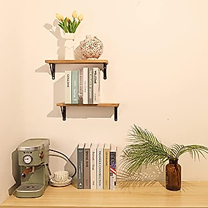 Wood Floating Shelves Set of 2 Solid Shelving Wall Mounted 16 Inch for Kitchen Bedroom Living Room Office Wooden Decor Shelf by Beardo