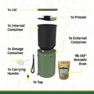 TeraGanix Bokashi Compost Bin + 1 Lb Bokashi Bran, Kitchen Countertop Composter, All Season Indoor Composting, Easily Drain Liquids, Odor Free, Airtight Lid, 2.5 Gallon, Cappuccino