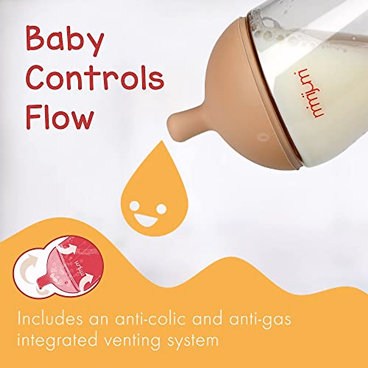 mimijumi Baby Bottle Starter Set (6 pcs.) Anti-Colic Baby Bottles for Breastfed Babies - 4 oz and 8 oz Breastfeeding Bottles, Bottle Travel Caps - Lighter and Darker Bottle Nipples (Lighter)