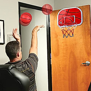 Mini Indoor Basketball Hoop Set for Kids, Wall Mount Basketball Hoop Over Door with 4 Small Replacement Basketballs, ABS Backboard Metal Rim Goal Sport Party Activity Toys for Office Room Pool