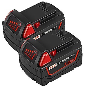 [2Pack] High Output 6.0Ah 18V Battery Replacement for Milwaukee M18,M-18/M-18B/48-11-1812/48-11-1862/48-11-1852/48-11-1828/48-11-1815/48-11-10/48-11-1820/48-11-1840/48-11-1850/48-11-1860