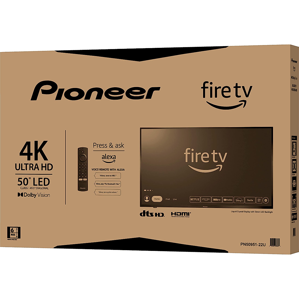 PIONEER 50-inch Class LED 4K UHD Smart Fire TV (PN50951-22U, 2021 Model)
