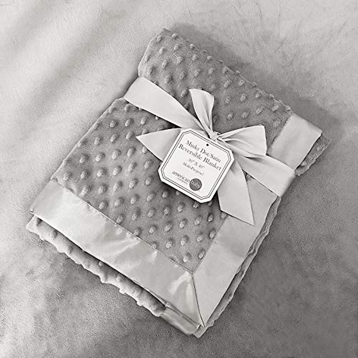 American Baby Company Heavenly Soft Chenille Receiving Blanket, 2-Layer Design with Minky Dot & Silky Satin, Gray, 30" x 40" for Boys and Girls