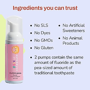 AutoBrush Kids Fluoride-Free Foaming Toothpaste Bubblegum Flavor for Electric or U-Shaped Toothbrush, SLS-Free, Training Toothpaste, Anti-Cavity (1 Pack)