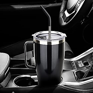 Sursip 32 oz Insulated Tumbler with Handle and Straw Lid, Vacuum Stainless Steel Cup, Keep Drinks Cold/Hot, Dishwasher Safe, Fit in Car Holder, Travel Coffee Mug for Home/Office/Party/Camping (Pink)