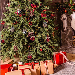 Deloky 16 Pcs Buffalo Plaid Fabric Ball- 2 Inch Christmas Fabric Wrapped Burlap Balls- Rustic Ball Ornaments with Bow for Christmas Tree Party Decoration Supplies