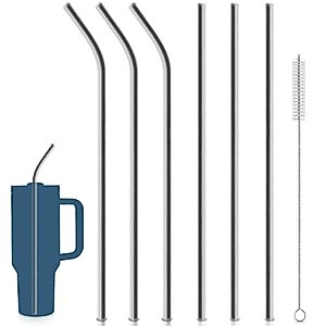 6pcs Metal Replacement Straws for Stanley 40oz Adventure Quencher Tumbler - Stainless Steel Reusable Drinking Straws with Cleaning Brush Compatible with Stanley & Owala 40oz Tumbler with Handle