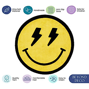 Beyond Deco Smiley Face Rug,35'' W x 35'' L Tufted Handmade Rug Funny Rug, Machine Washable Bathroom Rug for Decoration, Funny Fluffy Rug, Bedroom Decor, Area Rug